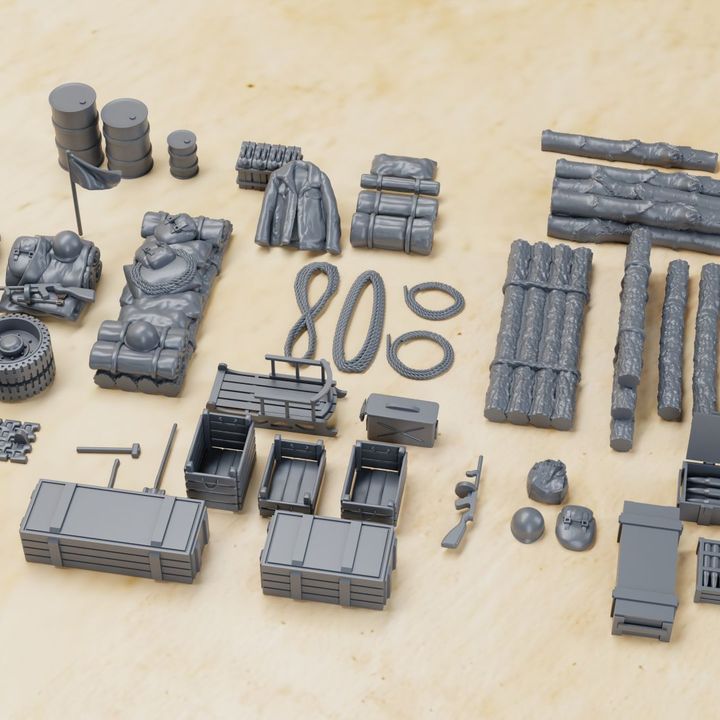 3D Printable STL PACK - Bunkers, Stowage, Dug-in tanks and turrets, Radars, Bridges + other Bolt ...